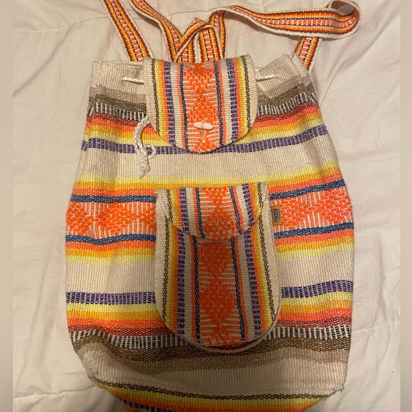 Pinzon | Bags | Pinzon Crocheted Backpack Orange Blue Purple White And ...